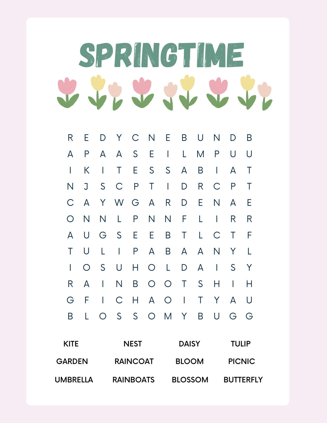 Spring Printable Word Search - Etsy