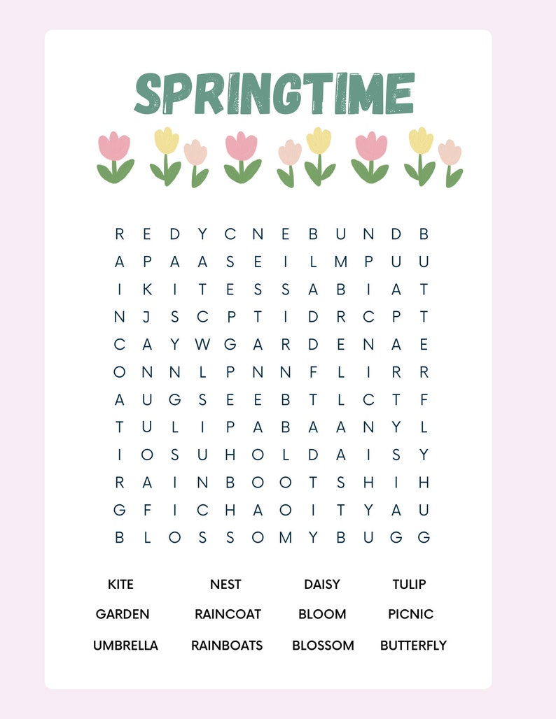 Spring Printable Word Search - Etsy
