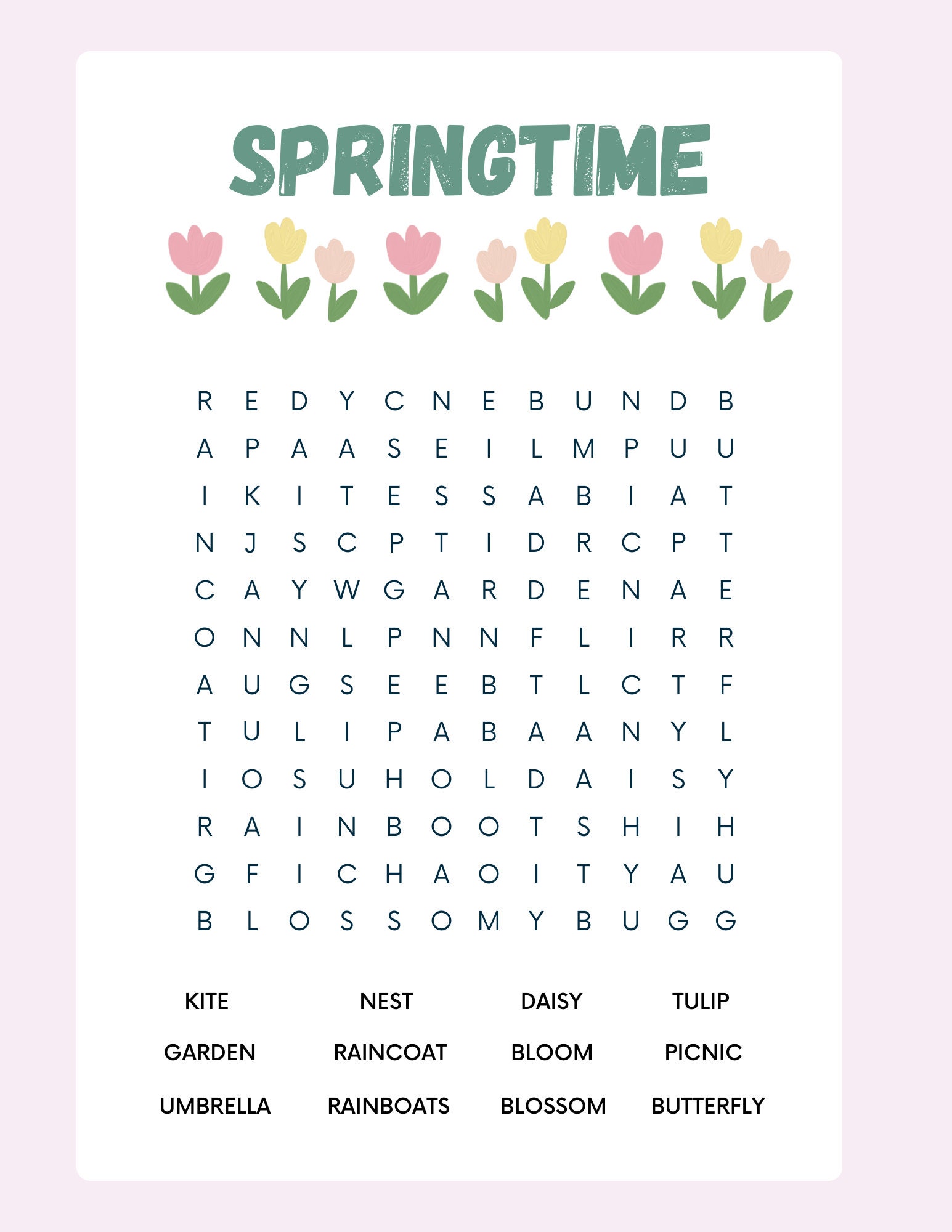 Spring Printable Word Search - Etsy