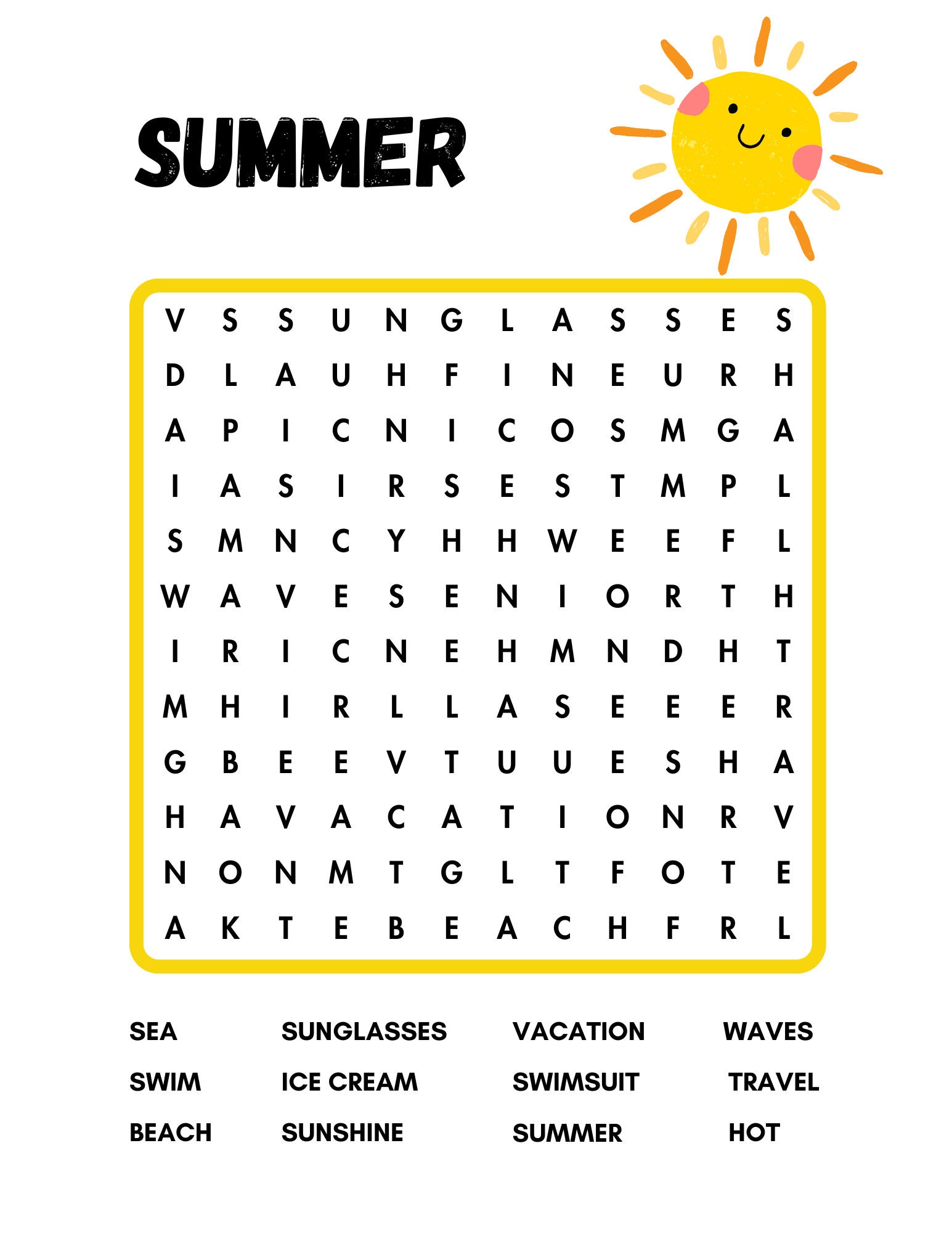 Summer Word Search - Etsy