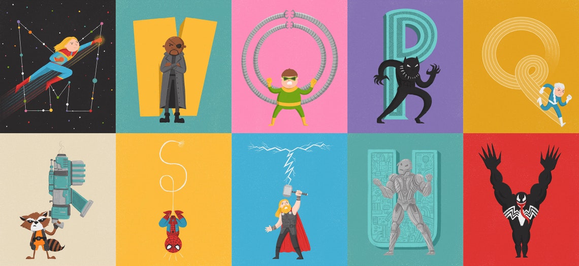 MARVEL ABC Alphabet Illustrated Poster Gift Wall Art - Etsy