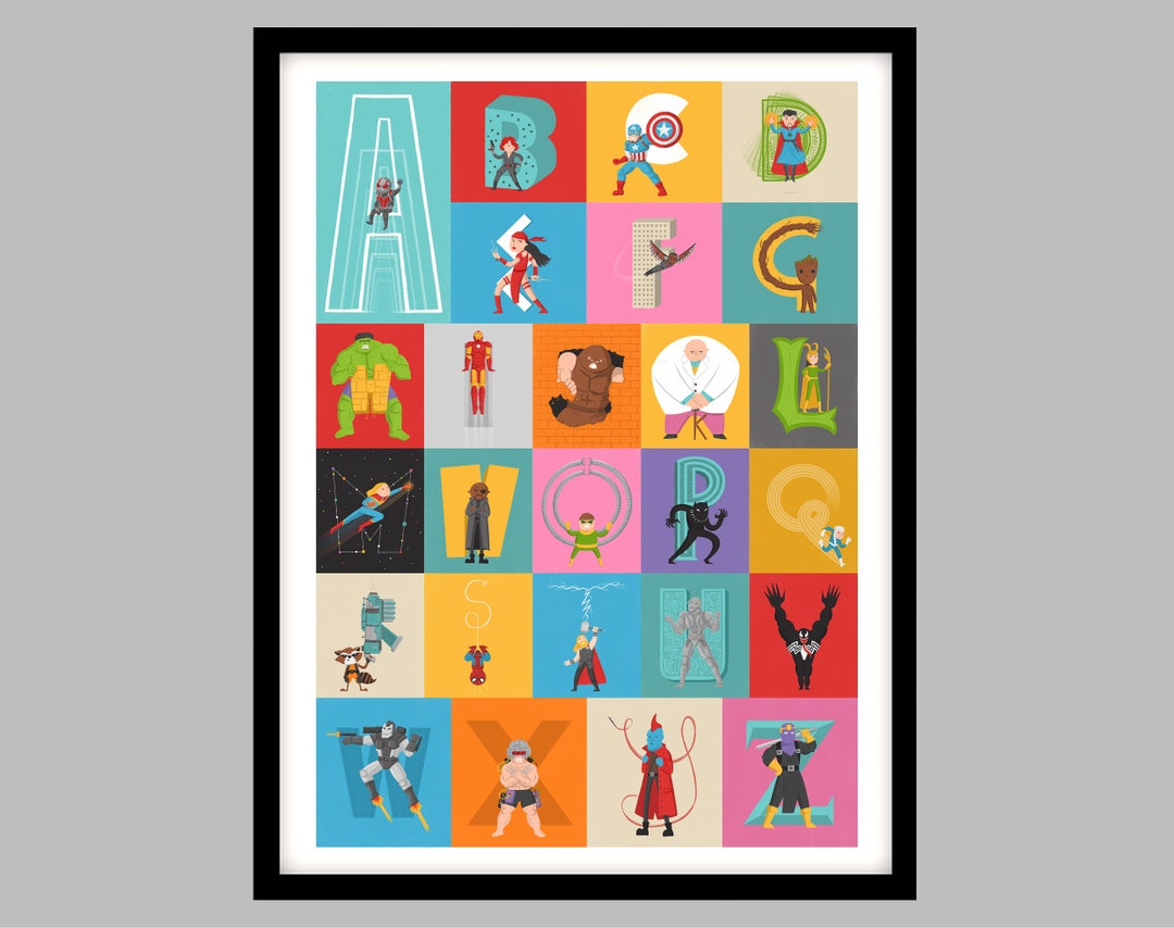 MARVEL ABC Alphabet Illustrated Poster Gift Wall Art - Etsy