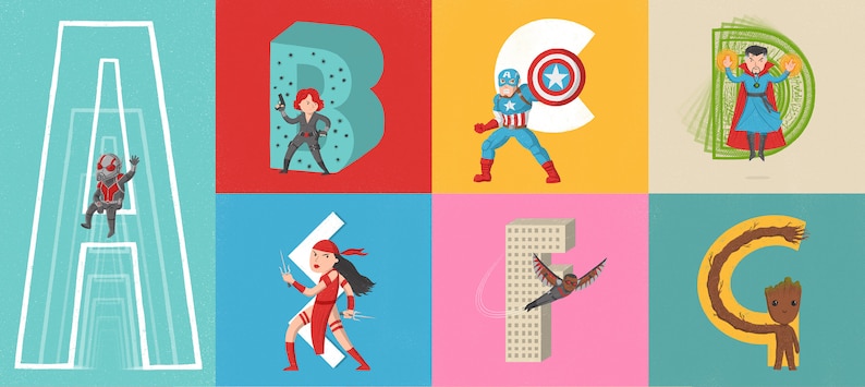 MARVEL ABC Alphabet Illustrated Poster Gift Wall Art - Etsy