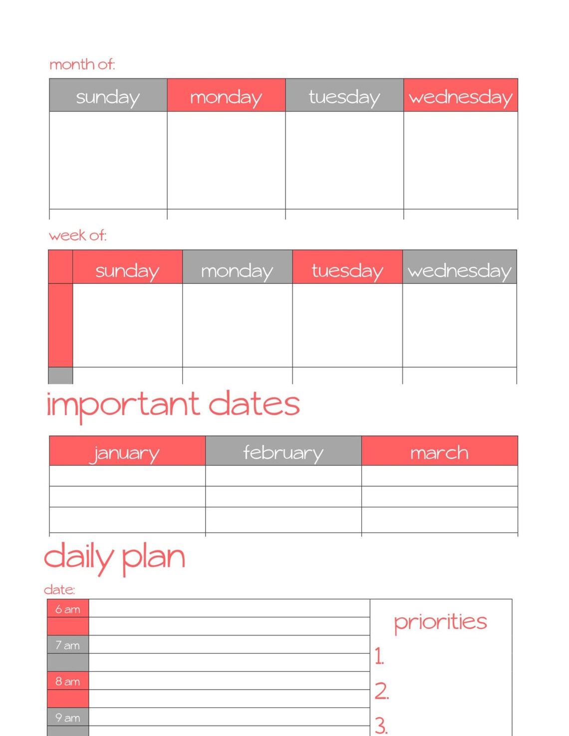 Full Planner Set Coral - Etsy