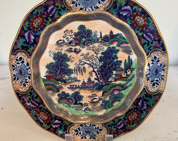 Antique Booths China "coloured Ming" Landscape Willow *stunning Blues ...