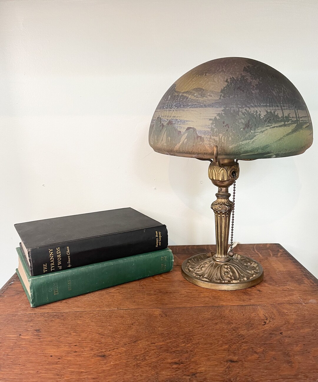 Antique Reverse Painted Lamp, Pittsburg Lamp Brass and Glass Company ...