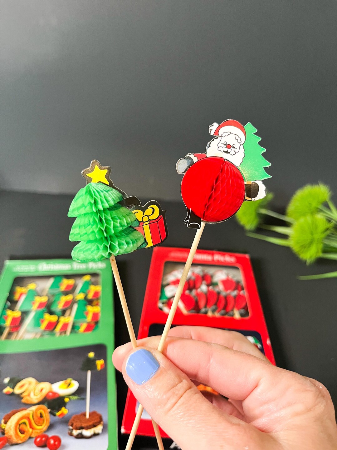 Vintage Christmas Party Picks: Santa & Tree Honeycomb, Set of 30 - Etsy