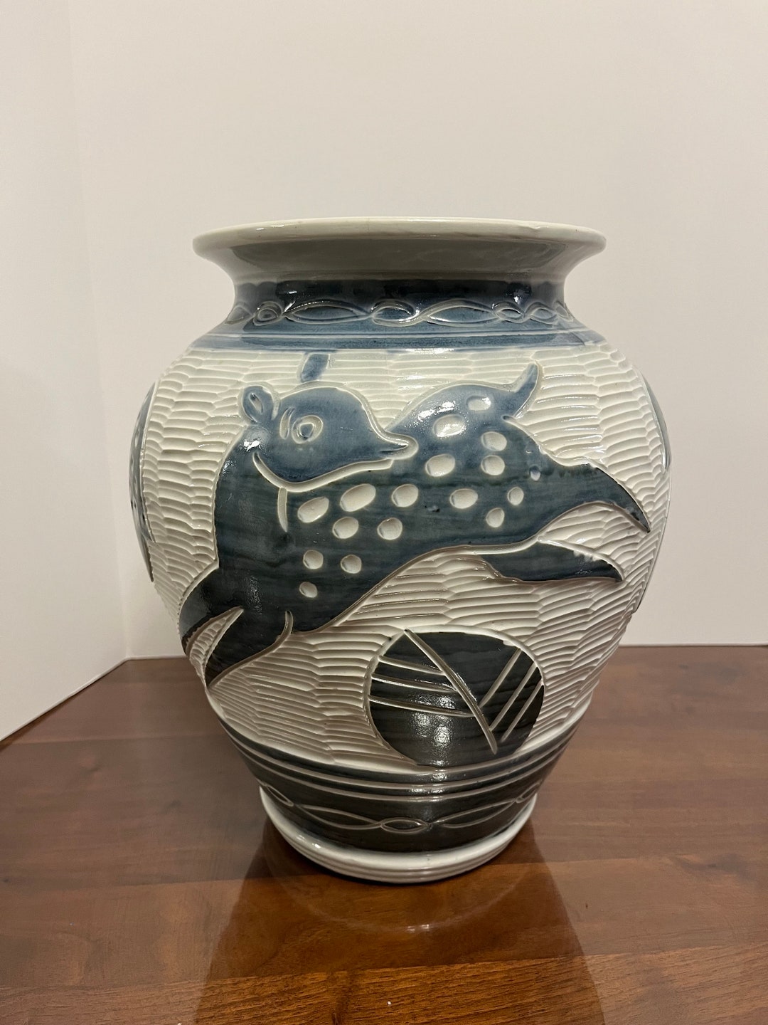 MCM Deer Design Vase, Sgraffito Pottery Planter | Retro Design | Mid ...