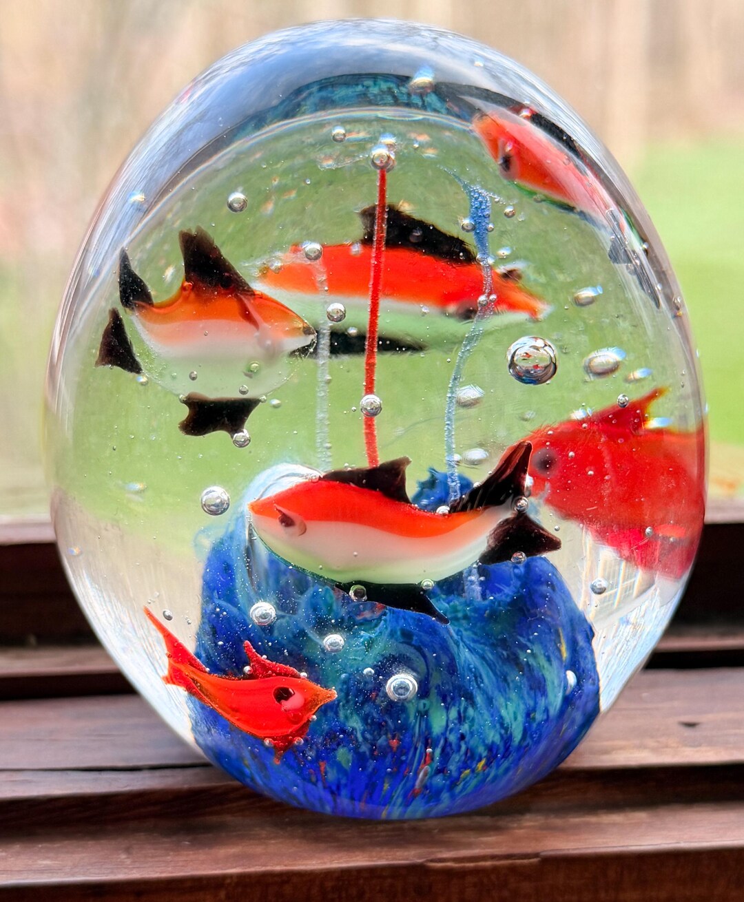 Vintage Art Glass Fish Paperweight, Aquarium Scene, Murano Style - Etsy