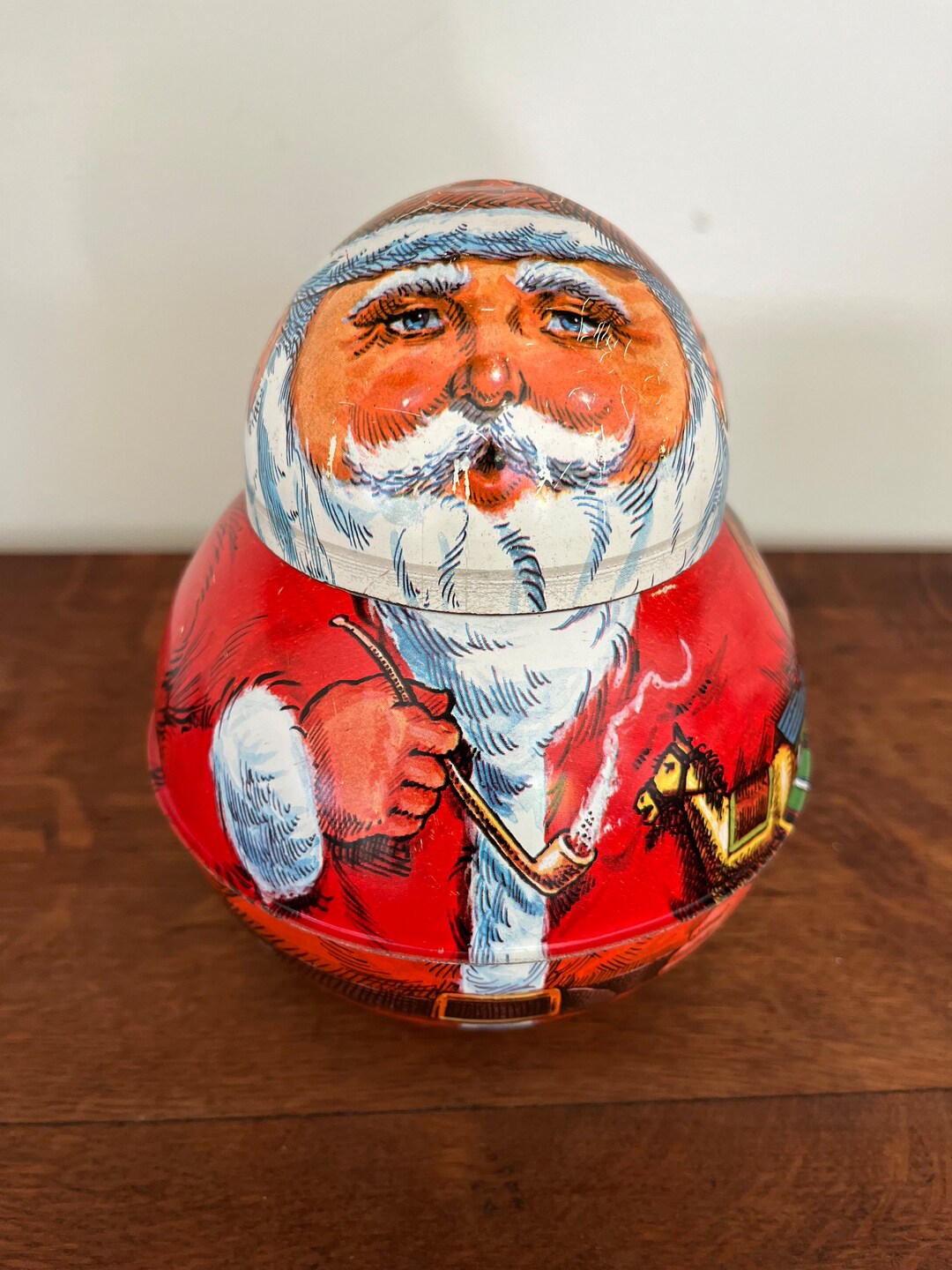 Vintage Roly Poly Santa Litho Tin, Storage Tin, Candy Container, Gift ...