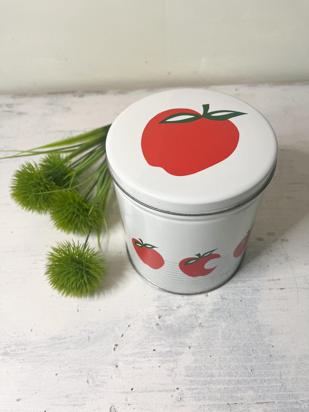 Vintage Apple Canister - Retro Tin Kitchen Storage - Red Apple Design ...