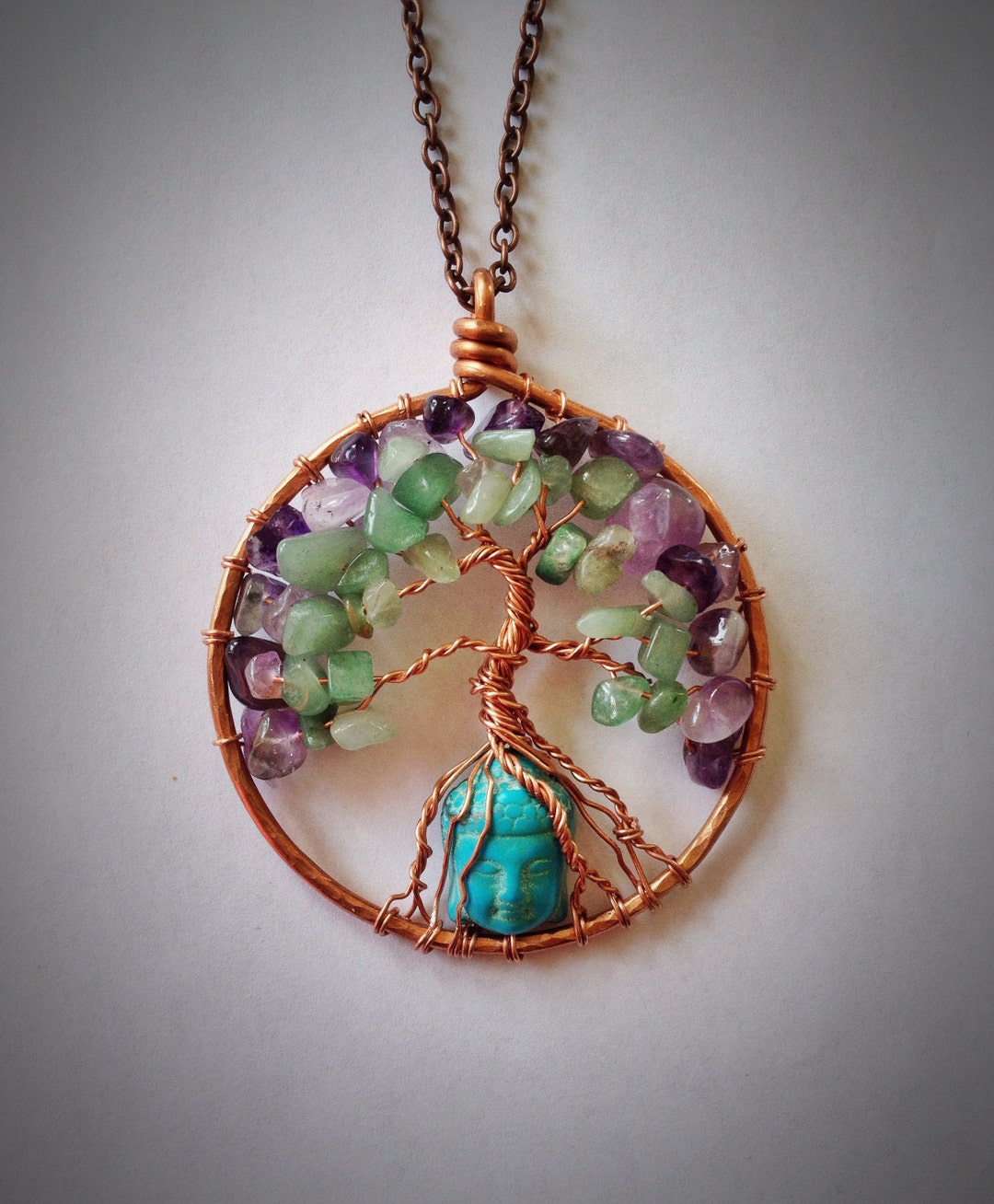 Buddha Tree of Life, Wire Wrap Gem Tree, Crystal Necklace, Tree Pendant ...