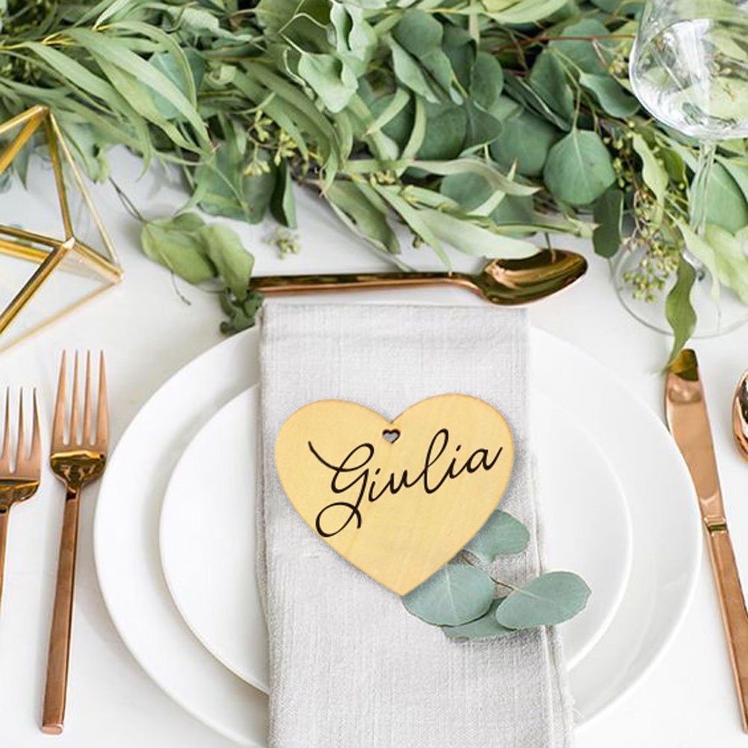 Wooden Heart Place Name Card / Custom Calligraphic Wood Table Cards - Etsy