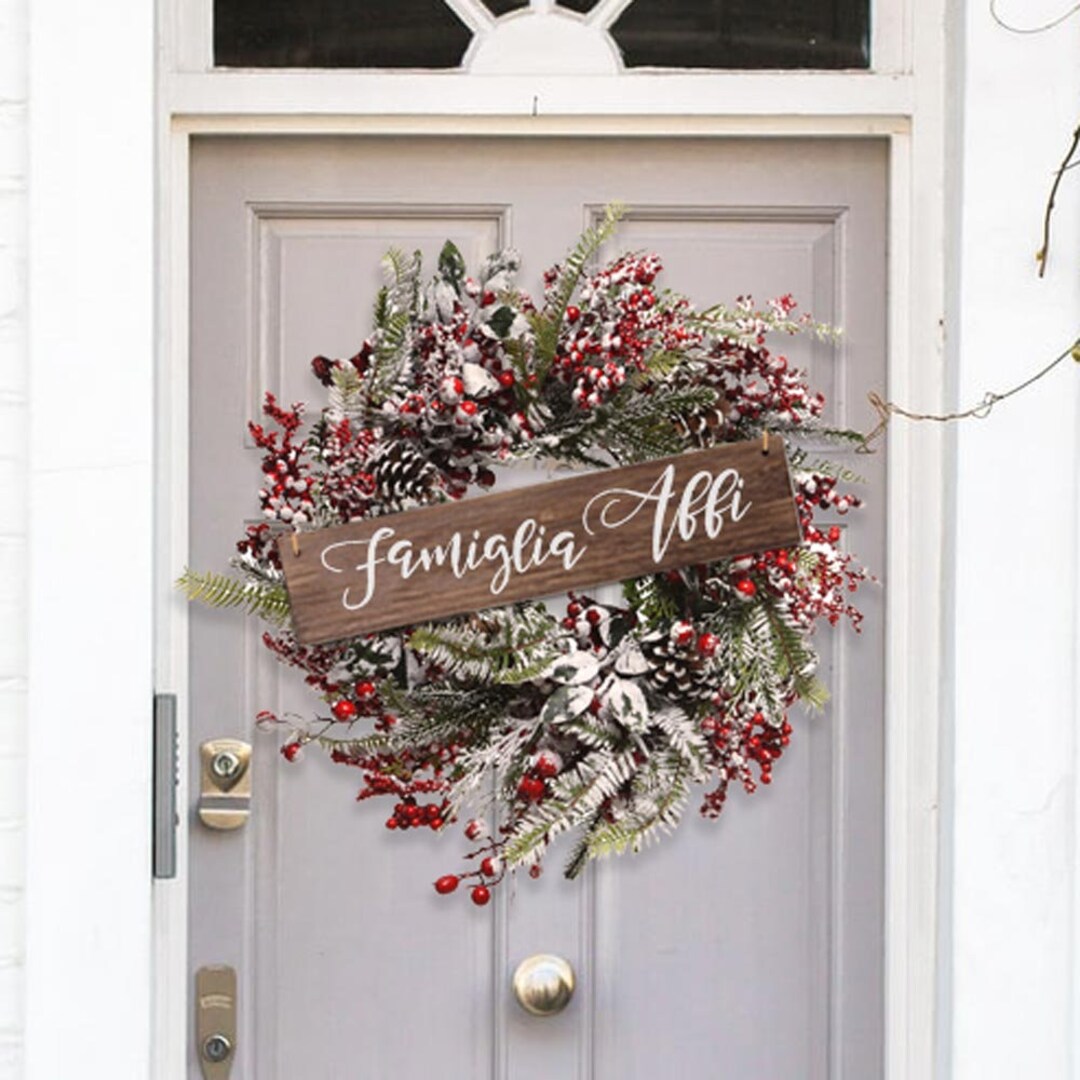 Christmas Wreath With Custom Wooden Writing / Snowy Spruce - Etsy