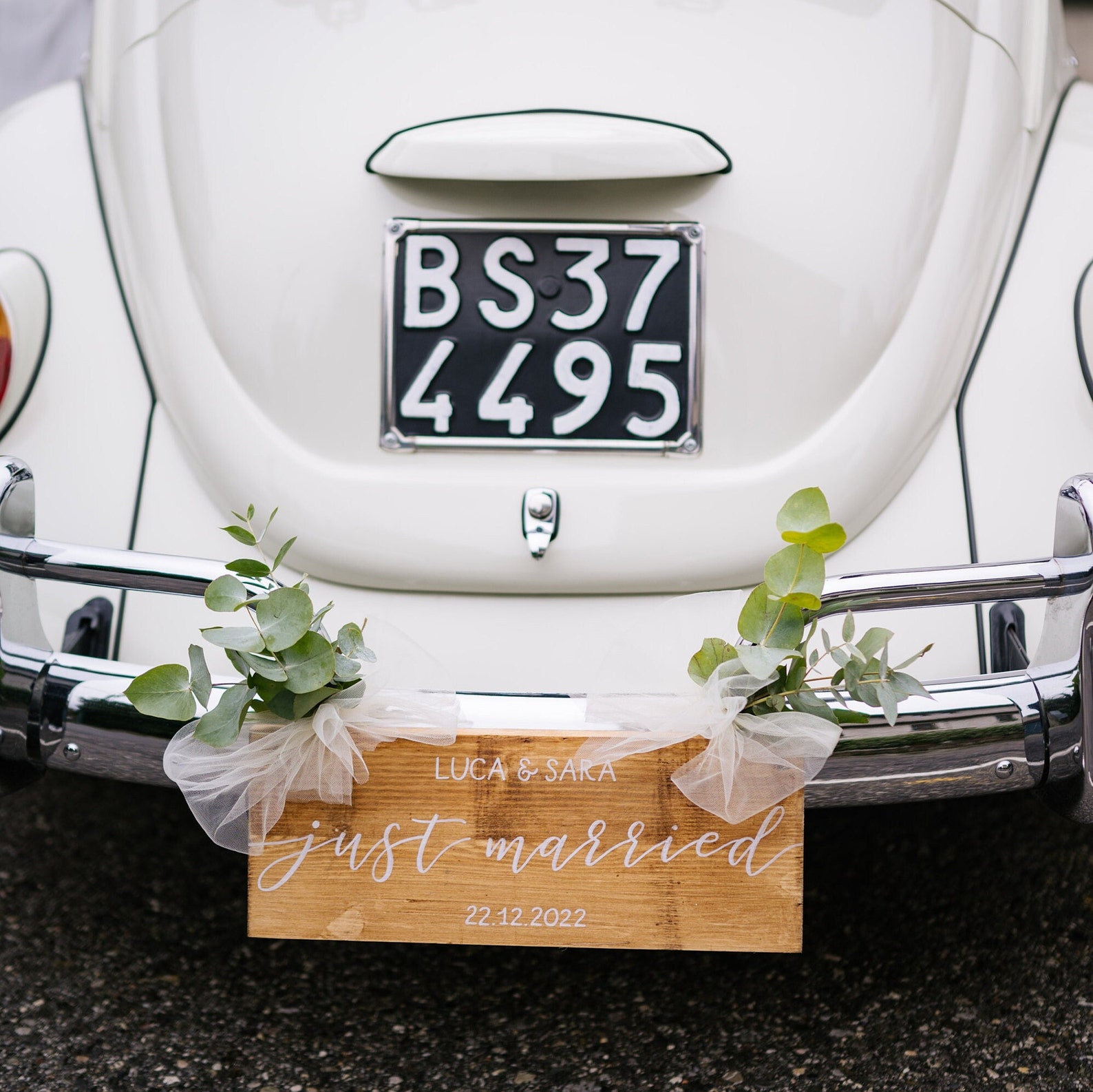 Wooden Sign "just Married" With Custom Names and Date / Wedding Car ...