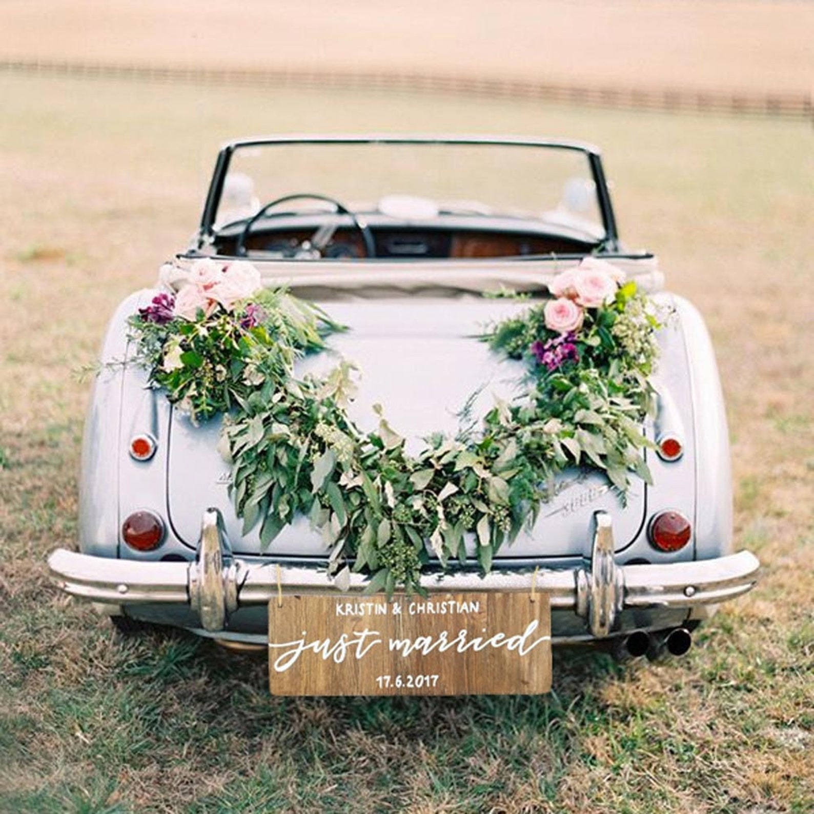Wooden Sign "just Married" With Custom Names and Date / Wedding Car ...