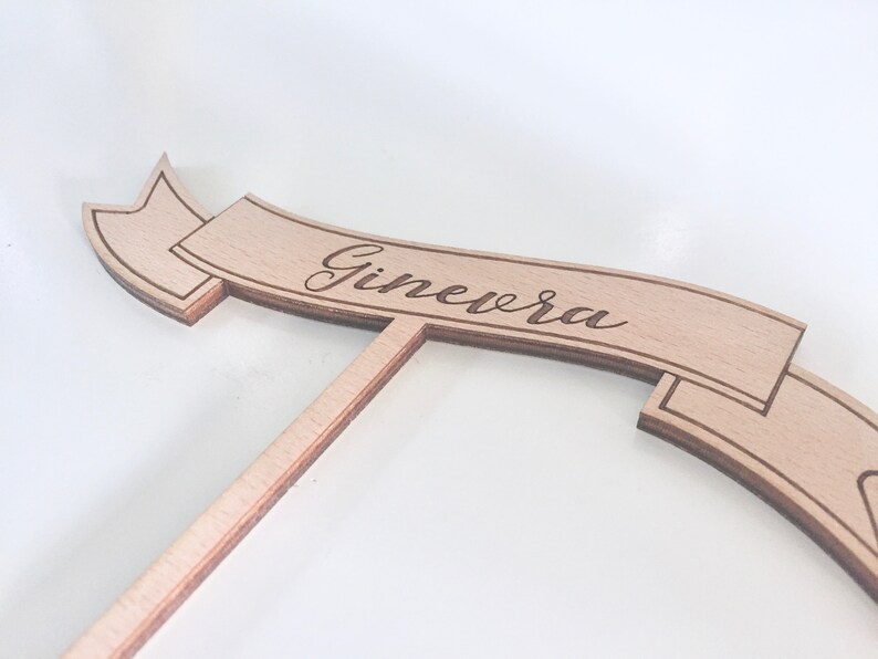 Wooden ribbon cake topper with custom name / Laser cut | Etsy