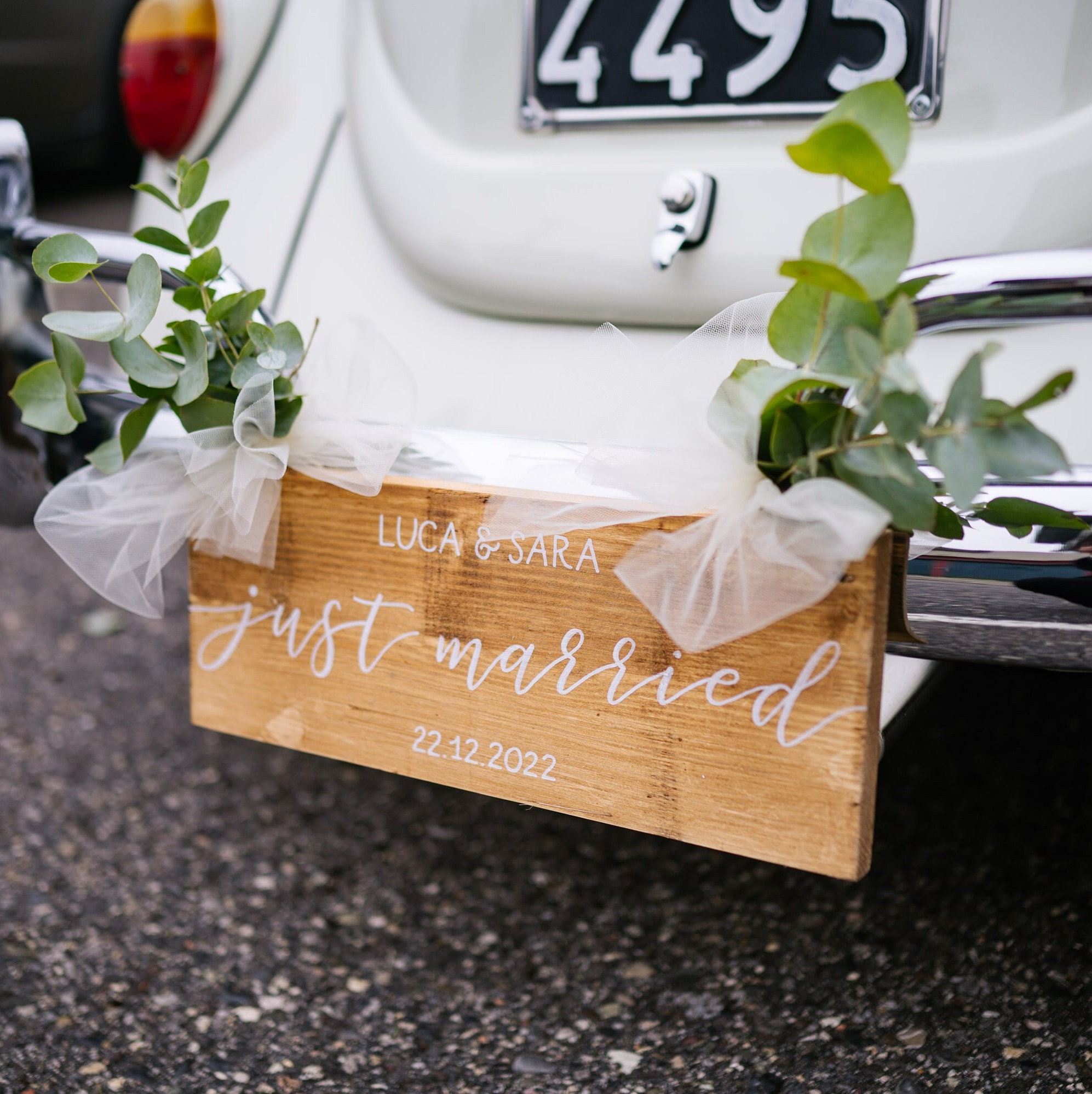 Wooden Sign "just Married" With Custom Names and Date / Wedding Car ...