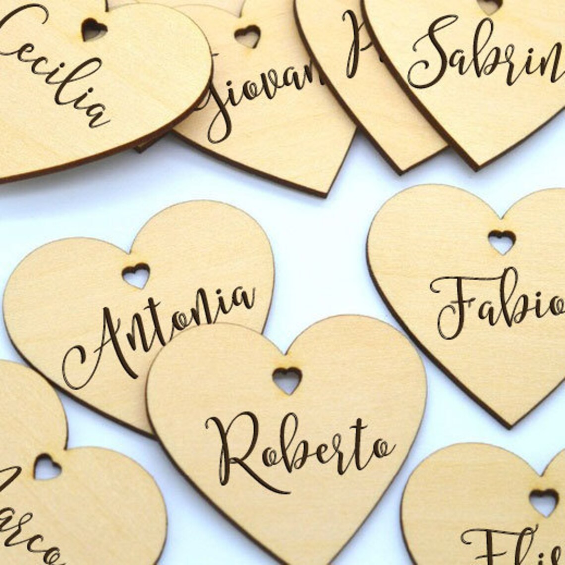 Wooden Heart Place Name Card / Custom Calligraphic Wood Table Cards - Etsy