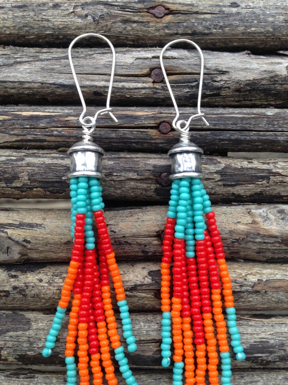 Tassel Seed Bead Earrings Fringe Earrings Southwestern Etsy