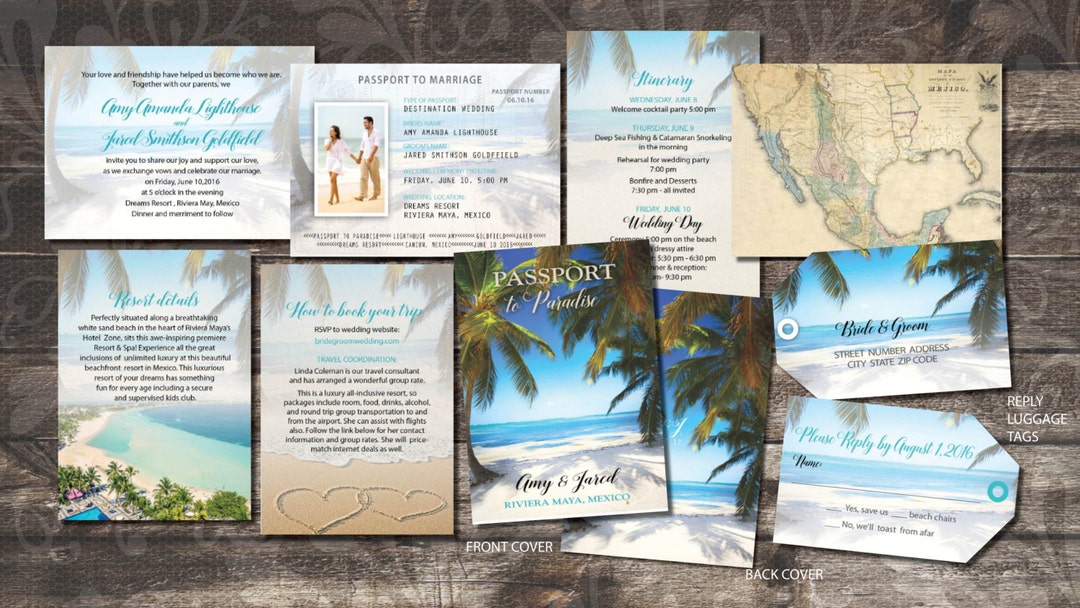 Destination Passport Wedding Invitation Set, Ticket Style Luggage Tag ...