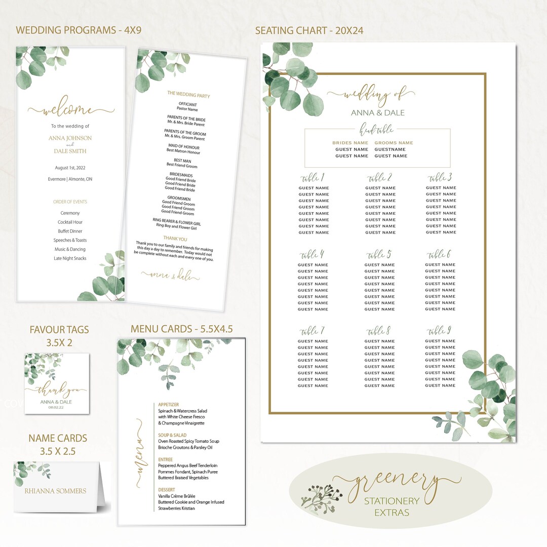 Minimalist Wedding Stationery Package, Elegant Greenery Wedding Program ...