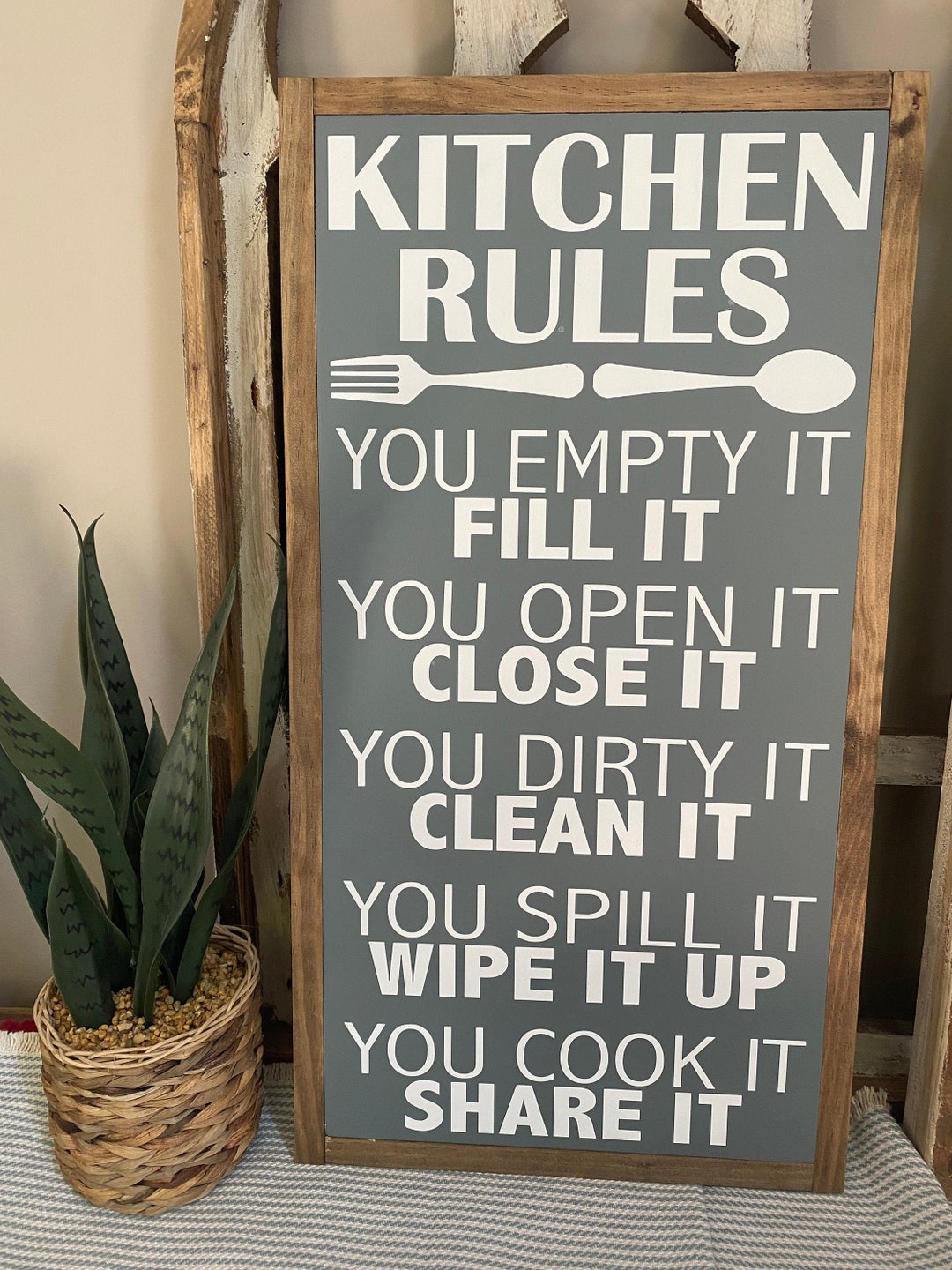 Kitchen Rules Sign, Kitchen Signs, Dining Room Wall Decor, Kitchen Wall ...