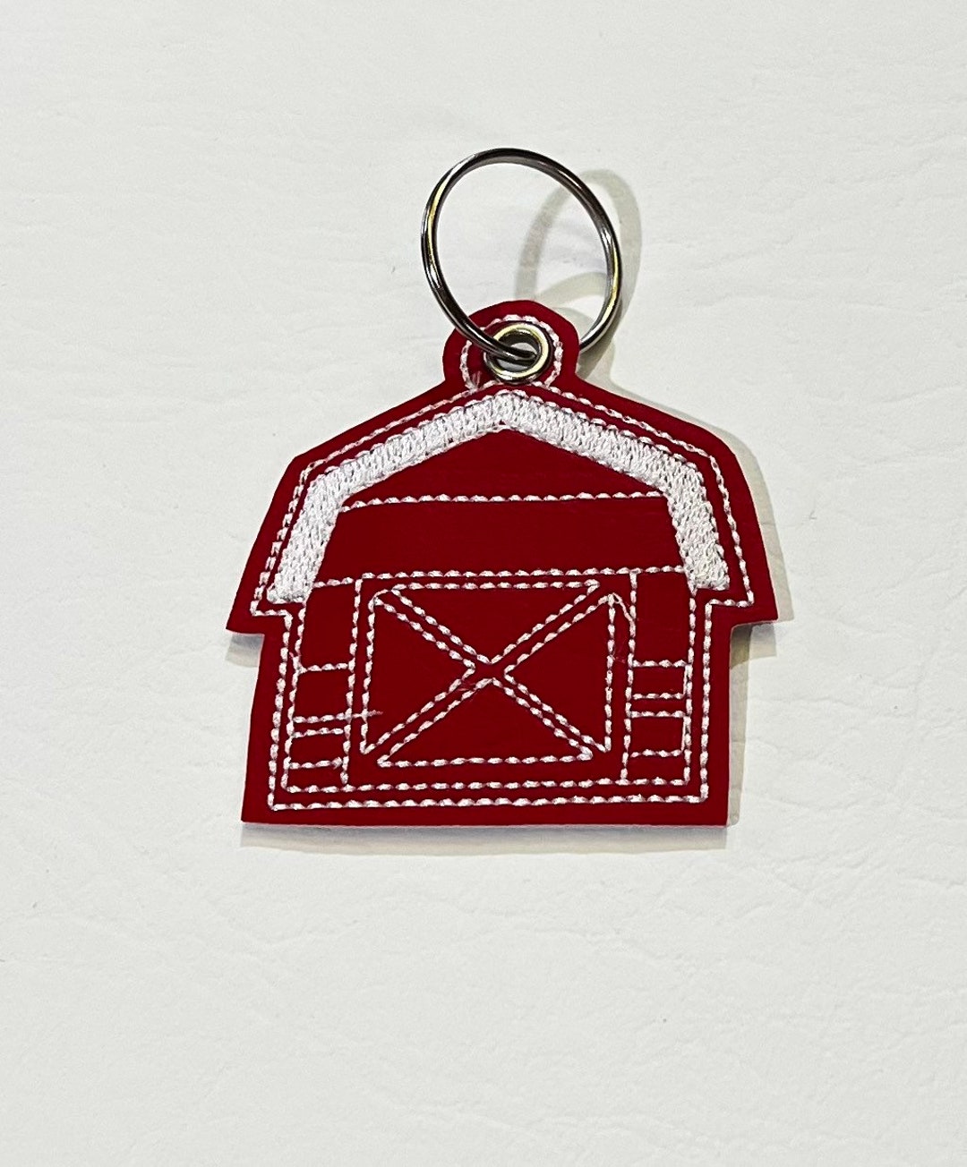 Embroidered Red Barn Keychain, Key Fob, Backpack Tag, Lunchbox Tag ...