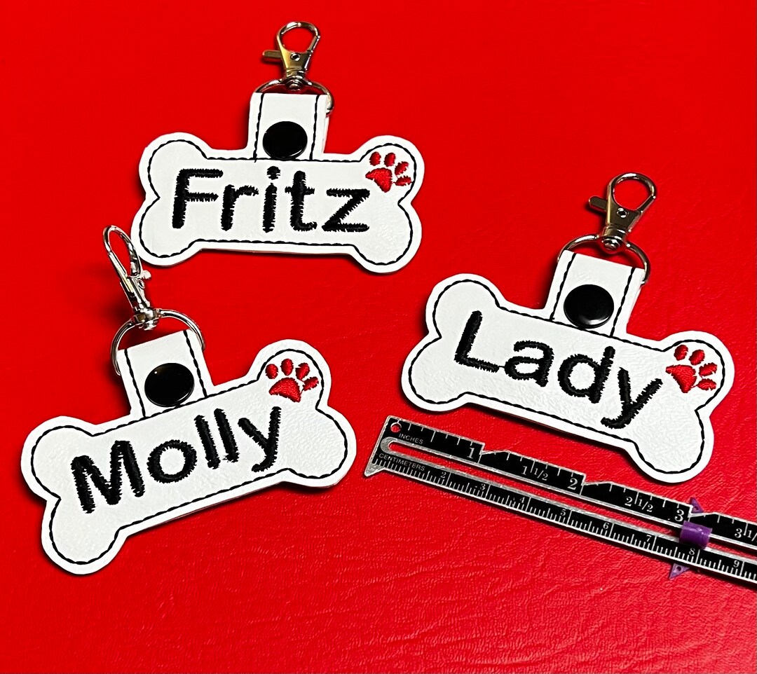 Personalized Embroidered Dog Bone Key Fob, Leash Tag, Collar Tag - Etsy