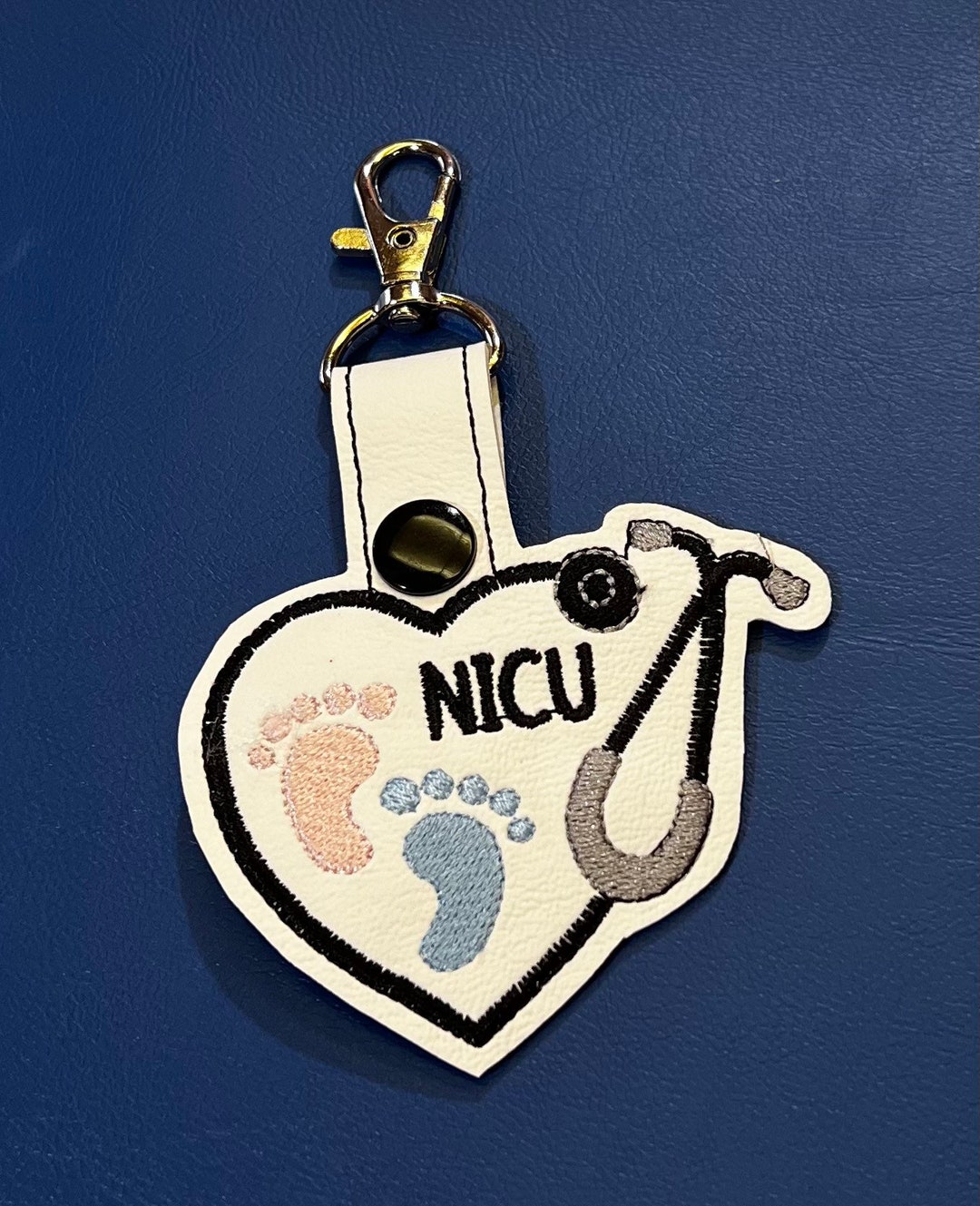 Embroidered Stethoscope NICU Baby Feet Keychain: Backpack Tag - Etsy