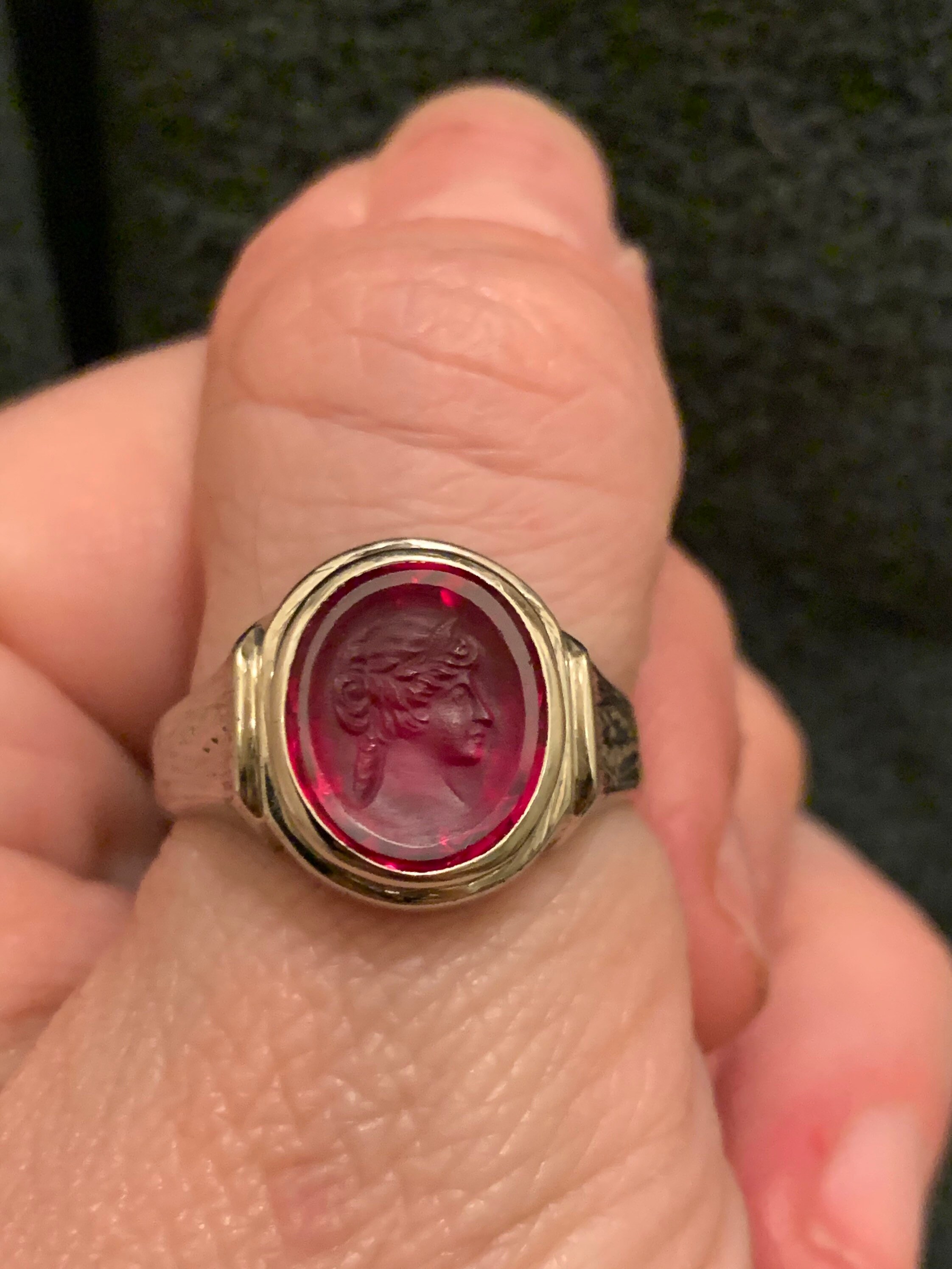 Art Deco Ruby Cameo Signet Ring 18k White Gold Size 4.75 | Etsy