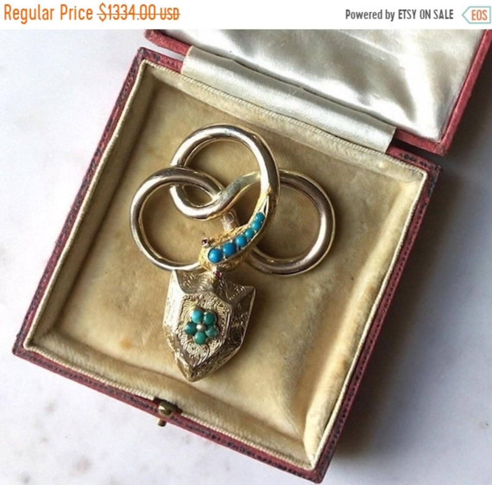 Early Victorian Snake Necklace 15k Turquoise Ruby Diamond - Etsy