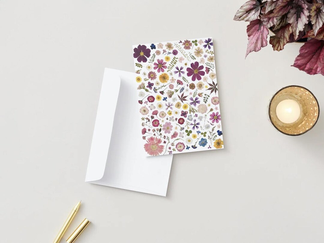 Pressed Flower Folded Card 5 X 7 With Envelope - Etsy