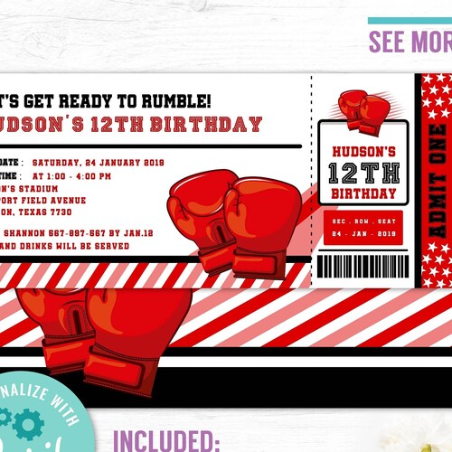 Boxing Birthday Party Invitation Editable Invite Template - Etsy