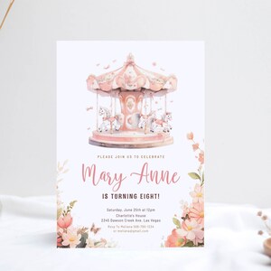 The Carousel Birthday Invitation, Pink Carousel, Grandmillenial, Preppy ...