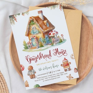 Editable Christmas Gingerbread House Decorating Party Invitation Party ...