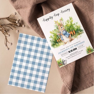 Editable Peter Rabbit Birthday Invitation Boy Blue Rustic - Etsy