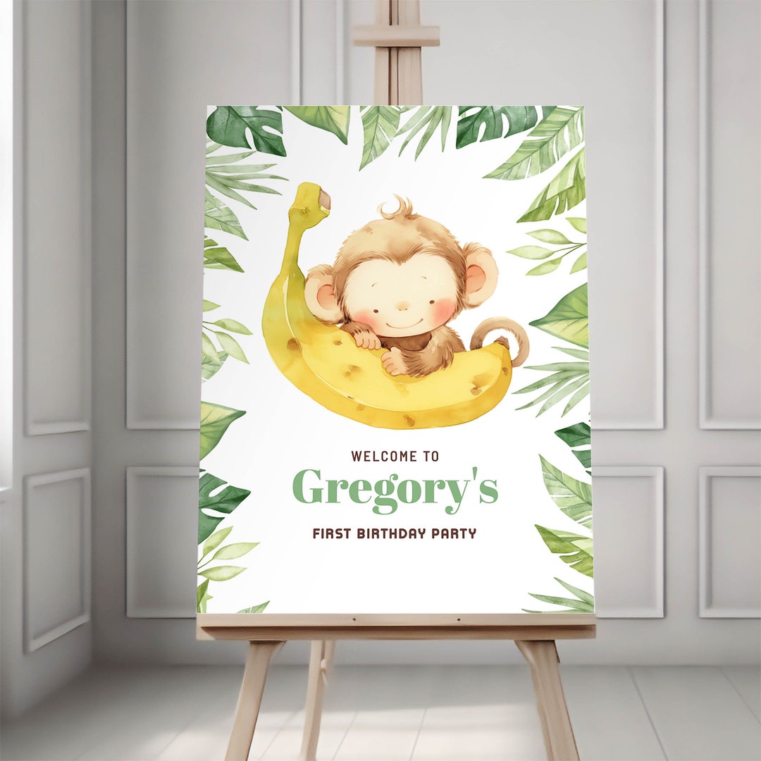 Safari Curious Monkey Welcome Sign Template, Animal Print,jungle Theme ...