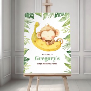 Safari Curious Monkey Welcome Sign Template, Animal Print,jungle Theme ...