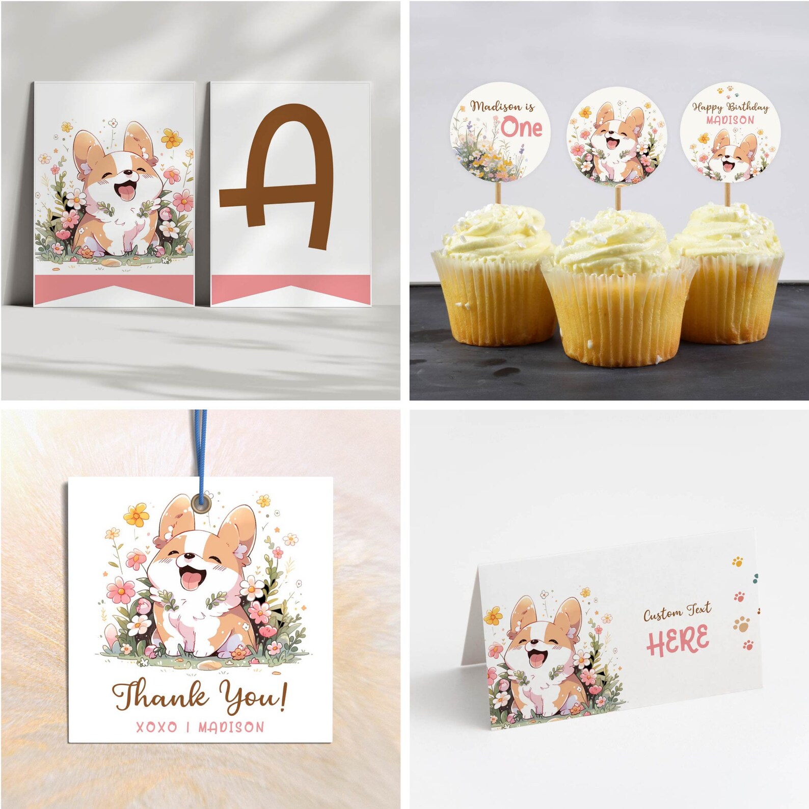 Corgi Puppy Welcome Sign Template, 1st Birthday Editable Digital ...