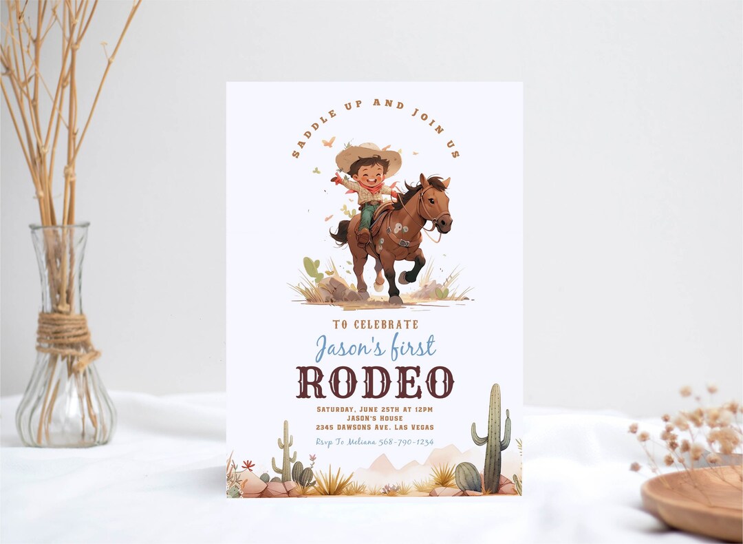 FIRST RODEO Invitation Template, Printable Wild West Birthday Invite ...