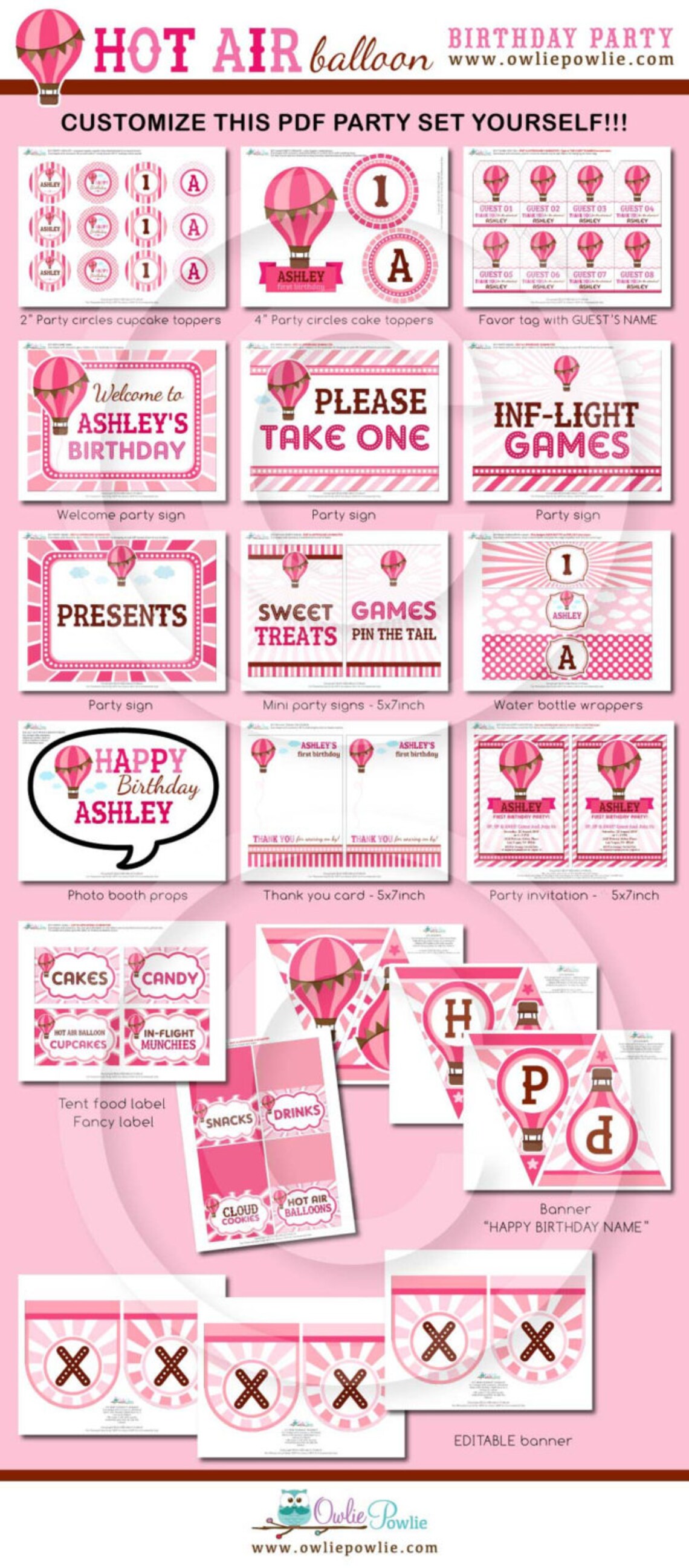 Hot Air Balloon BIRTHDAY Decorations EDITABLE Party Printable - Etsy