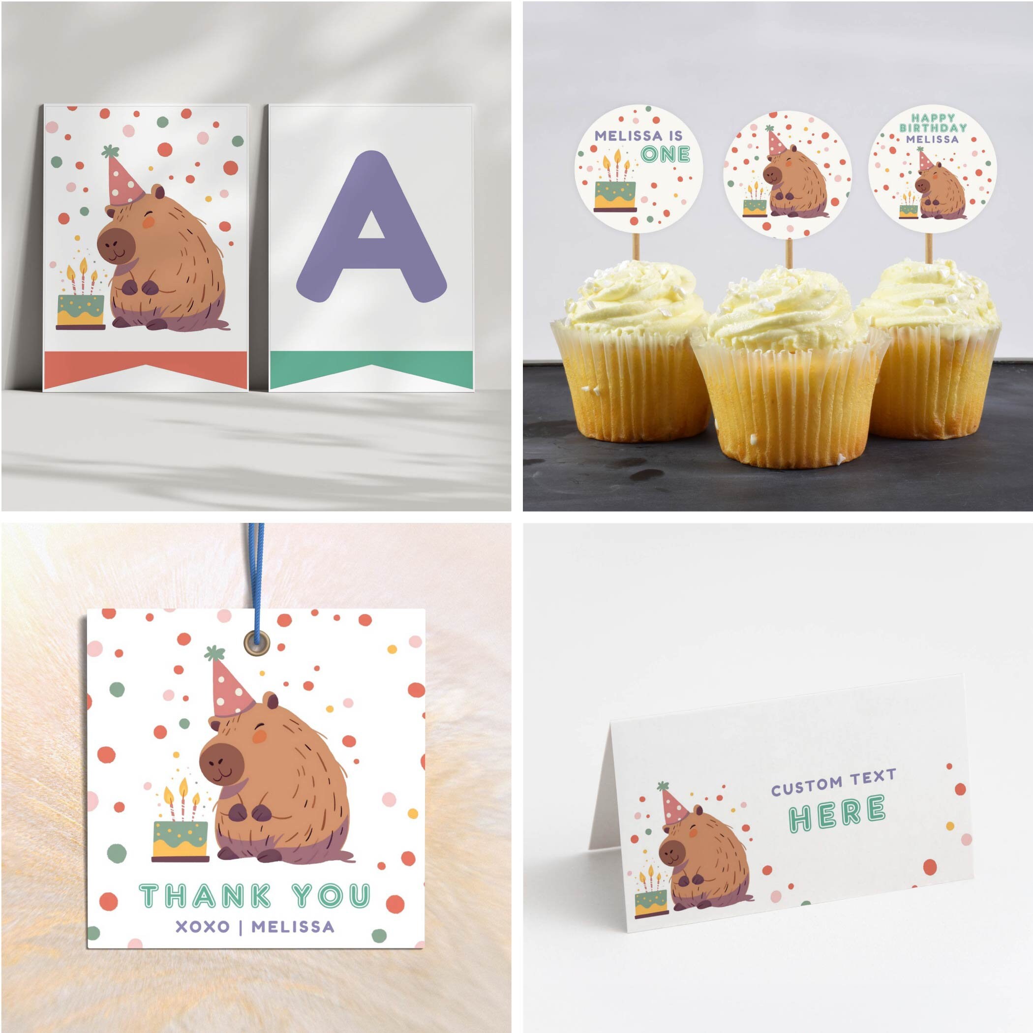 Editable Adorable Capybara Bundle, Capybara Birthday Decorations, Capy ...