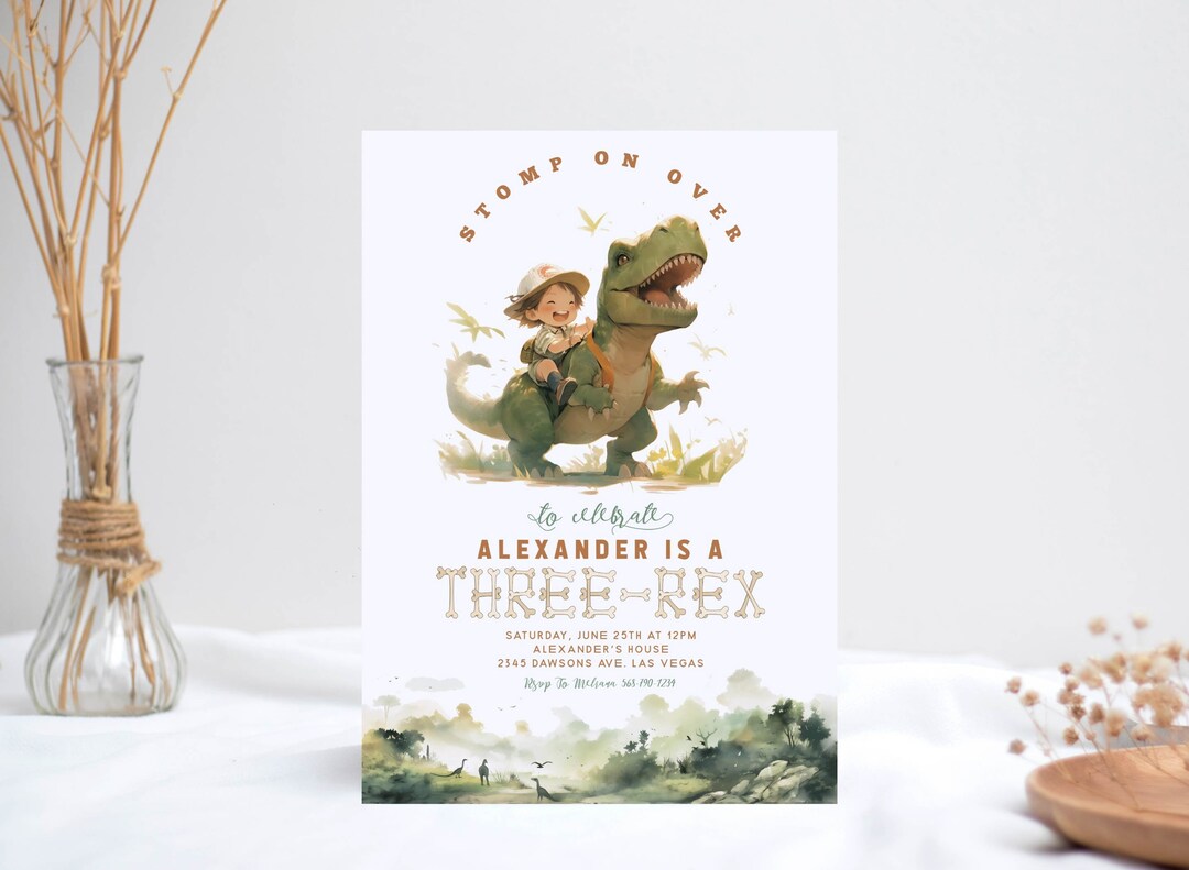 Three-rex Invitation, Editable Dinosaur Birthday Invite, Three Rex Bday ...