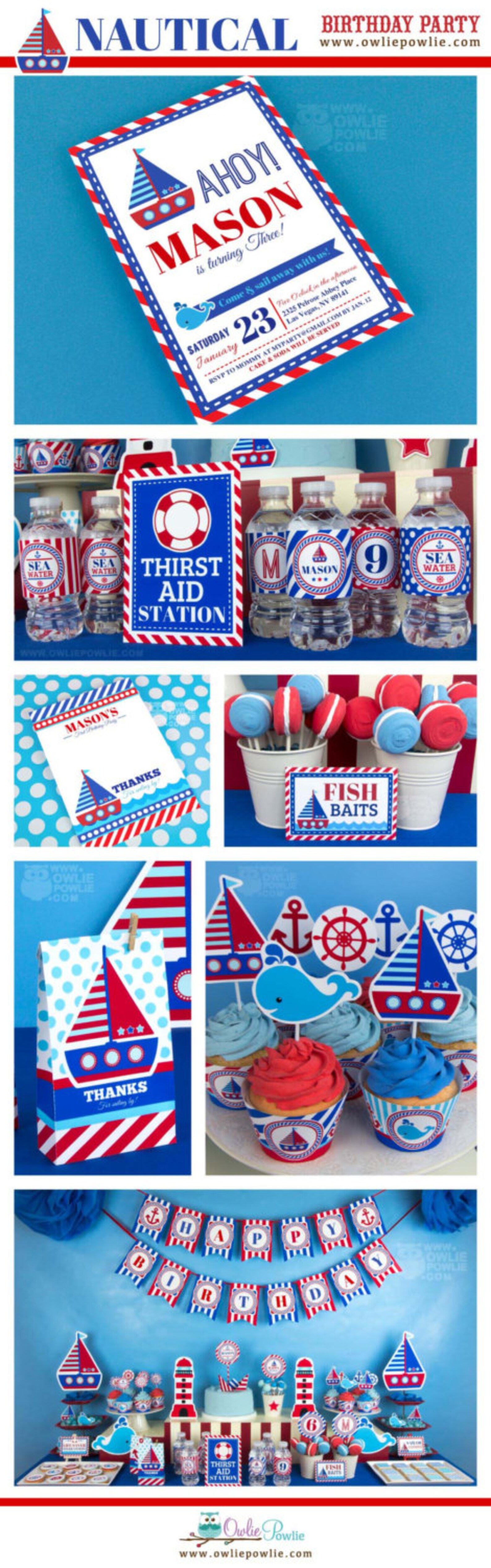 Nautical BIRTHDAY Party Printable Package & Invitation, All Aboard 1st ...