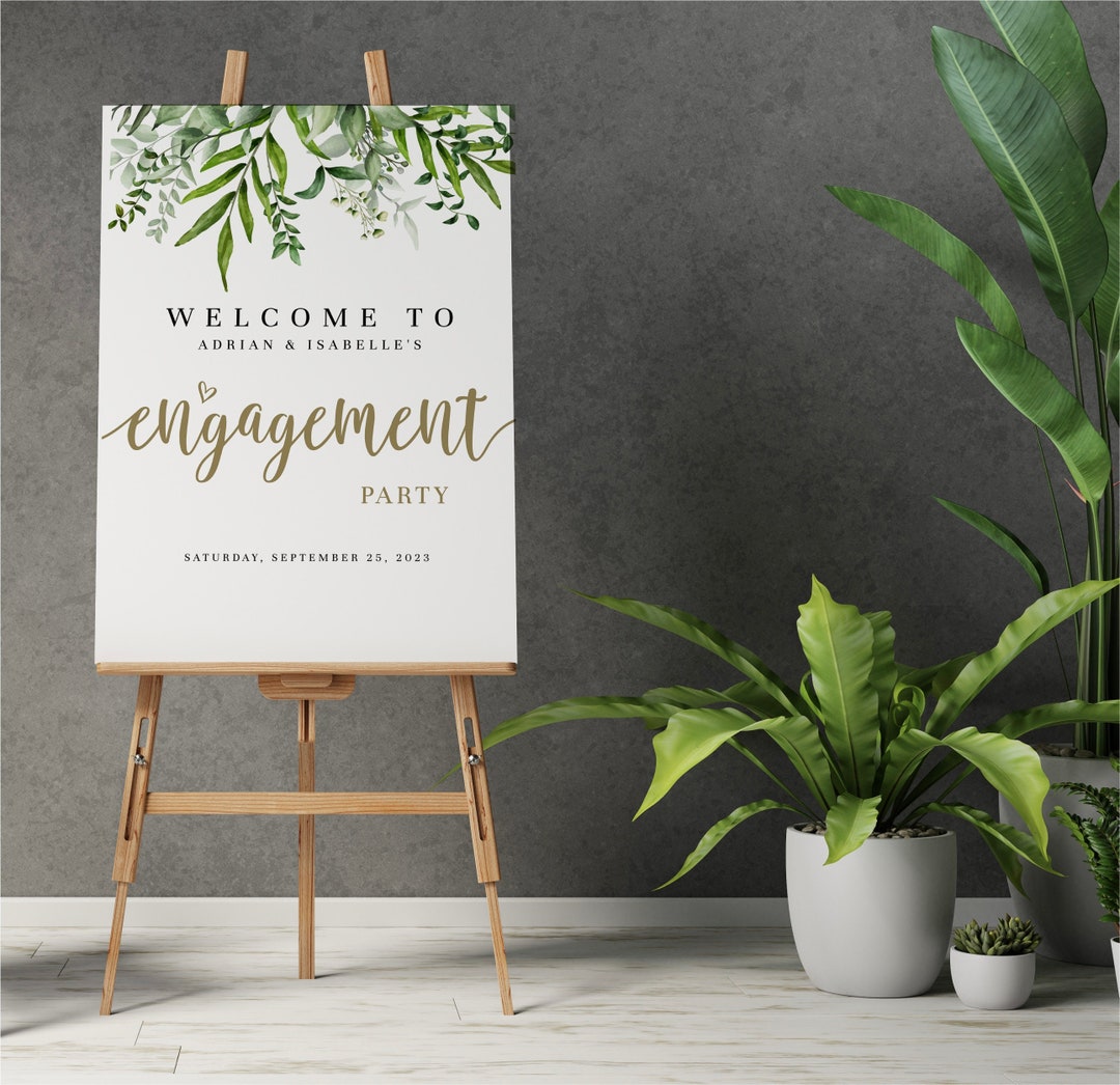 Instant Download Greenery Gold Engagement Sign, Fully Editable Template ...