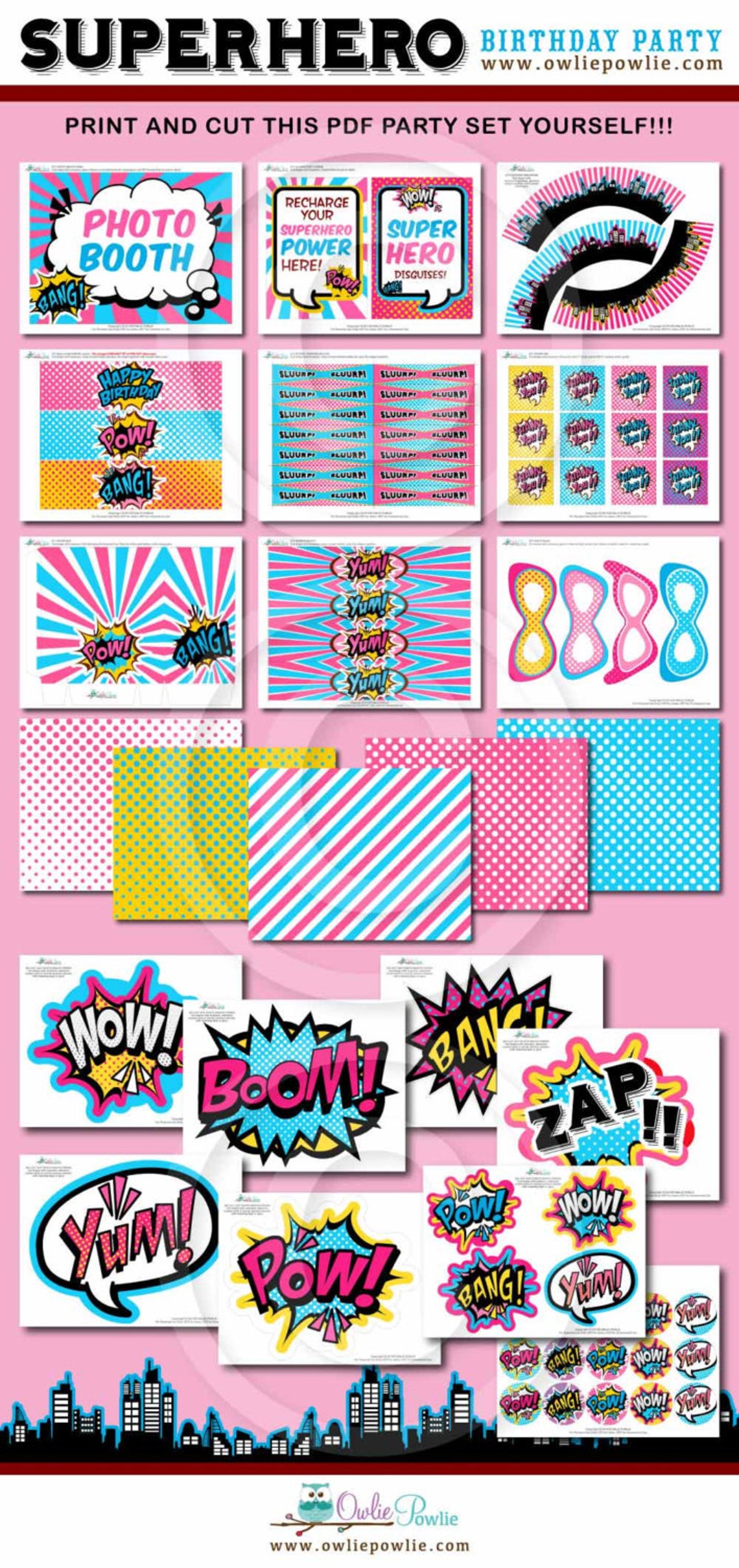 Girl Superhero BIRTHDAY Party Printable Package & Invitation, EDITABLE ...