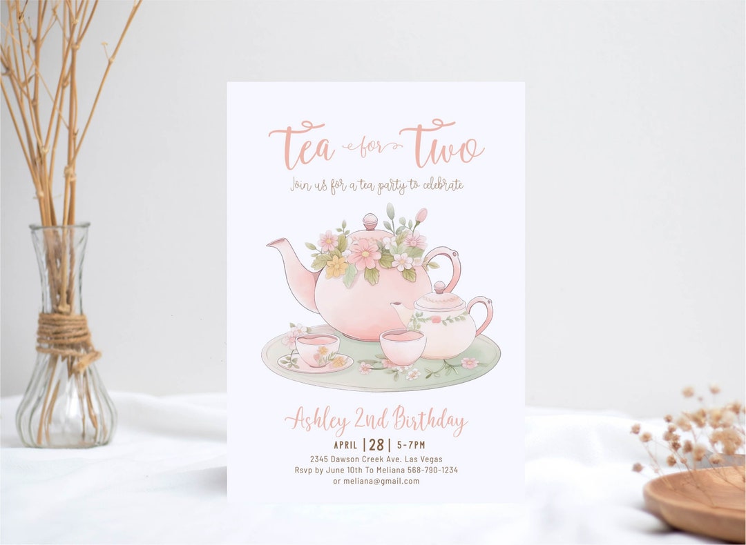 Editable Tea for Two Birthday Invitation Tea for Two 2nd Birthday Party ...