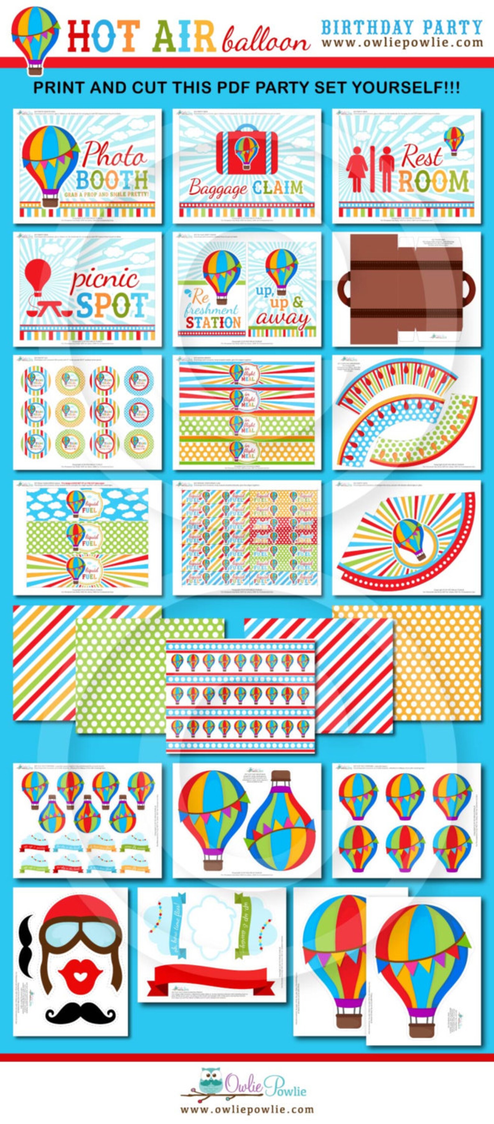 Hot Air Balloon BIRTHDAY Decorations EDITABLE Party Printable - Etsy