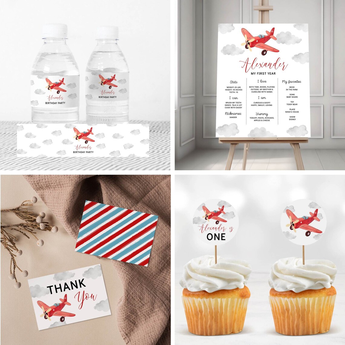 Editable Red Airplane Welcome Sign Template, Modern Airplane Birthday ...